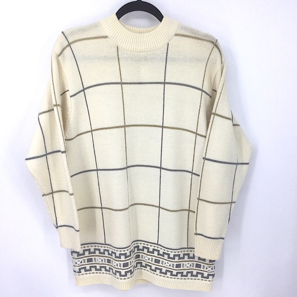 Vintage | Sweaters | Vintage Knit Lambswool Grid Sweater Medium Cream ...